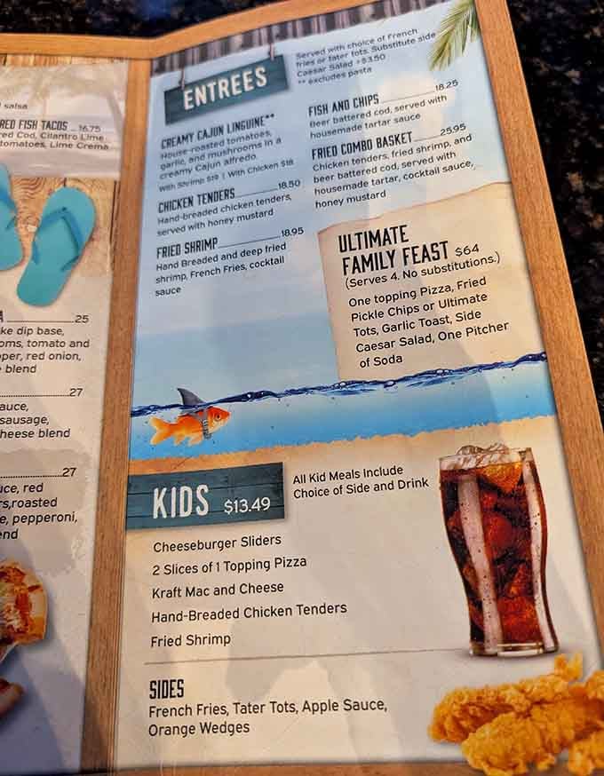 A menu that offers both a Family Feast and a kids' shrimp plate deserves a standing ovation from every parent alive.