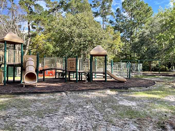 Drexel Park's playground equipment stands ready for action, because kids need places to burn energy affordably.