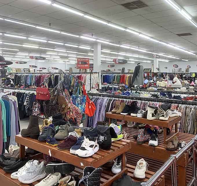 Row after row of clothing and shoes, organized and ready, like a department store that forgot to charge full price.