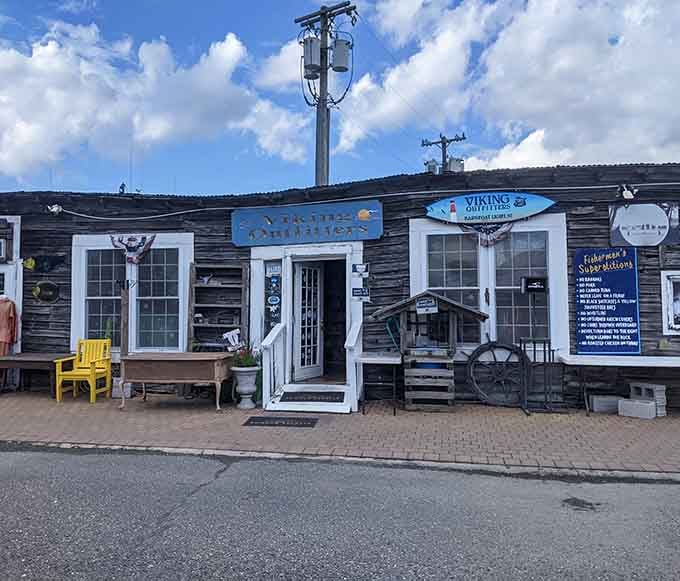 Viking Outfitters sits ready to supply everything from fishing gear to maritime essentials in classic dockside style.
