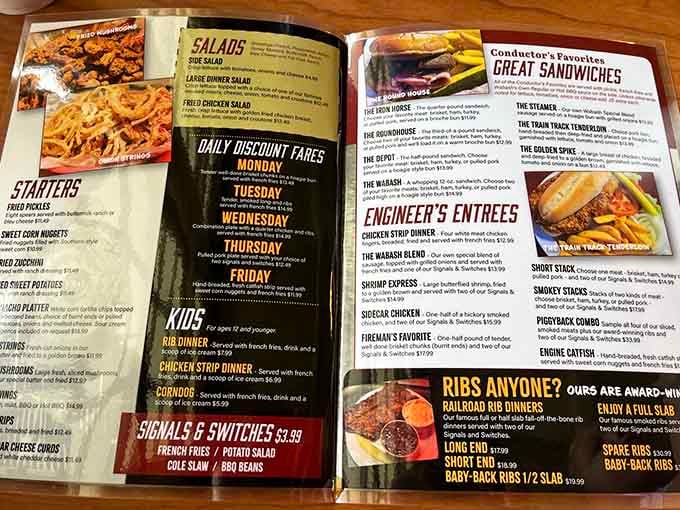 A menu named like a railroad timetable, where every stop leads somewhere delicious and nobody wants the last train home.