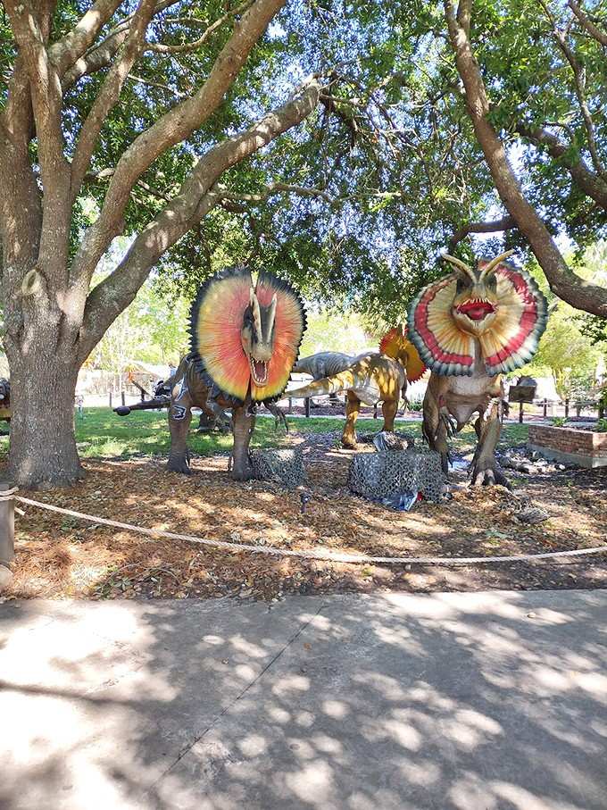 The Dilophosaurus looks friendly enough, until you remember what it did in that one famous movie scene.