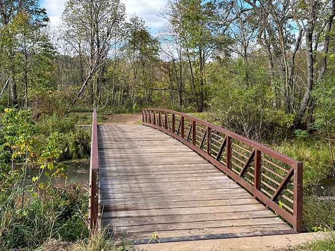 Every great adventure starts with a single step, and this charming wooden bridge is a pretty fine place to take it.