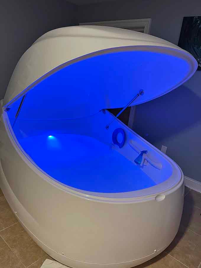 This glowing blue float pod looks like something straight out of a sci-fi film, minus the aliens.