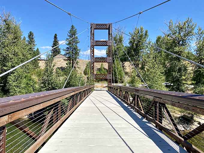 This suspension bridge over the Methow River is the kind of crossing that makes every walk feel like an adventure.