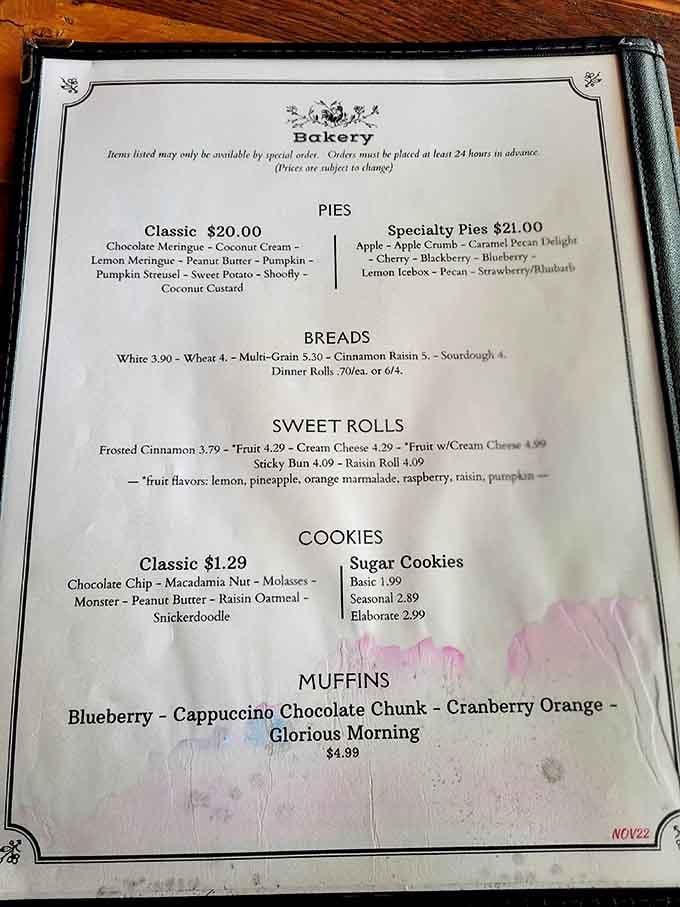 A bakery menu so honest and thorough, it reads like a love letter written entirely in butter and flour.