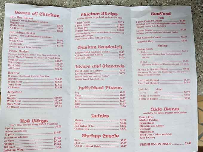 A menu so generous it practically needs its own zip code. The Boo Boo Basket alone deserves applause.
