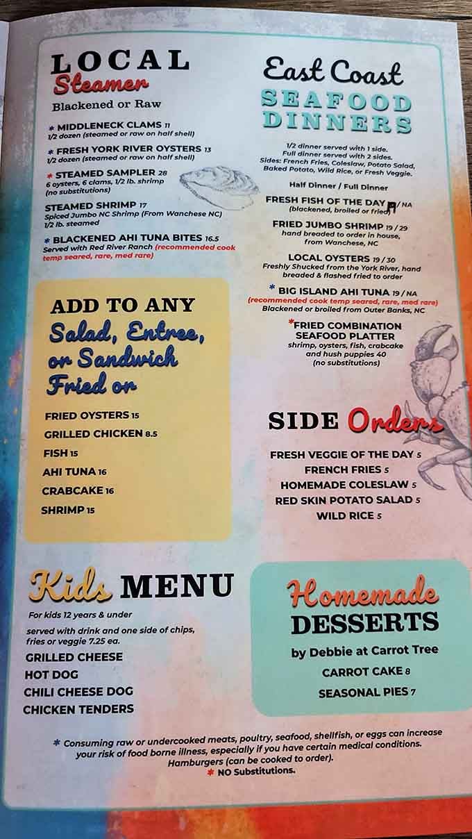 The menu reads like a love letter to the Chesapeake Bay, with every item celebrating local waters beautifully.