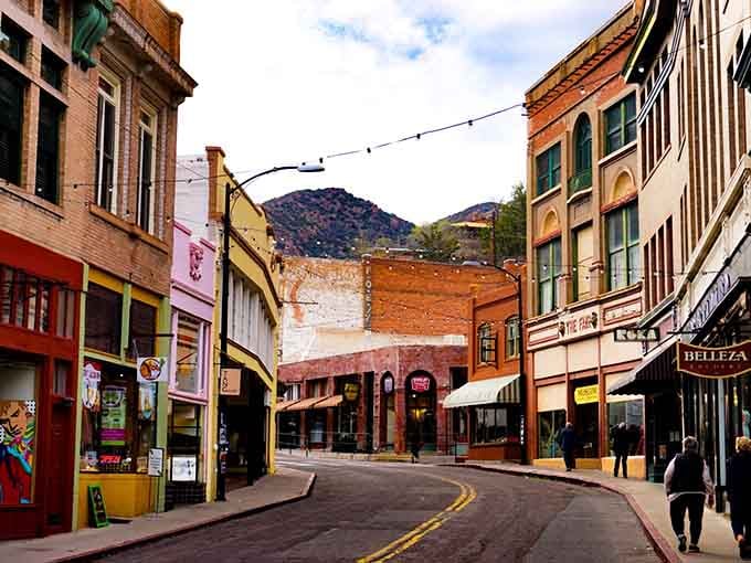 String lights, colorful facades, and mountain views &mdash; Bisbee's main drag is a photographer's absolute dream.