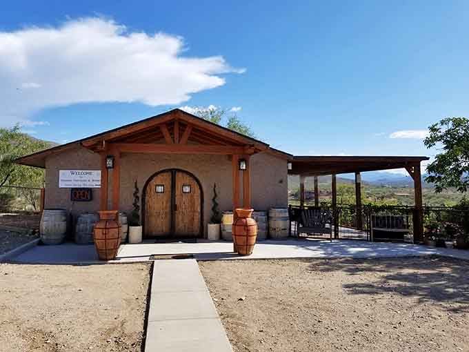 Big wooden doors, terracotta pots, and mountain views &mdash; Charron Vineyards welcomes you like a warm desert hug.