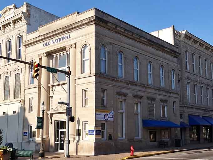 Greencastle's solid limestone corner building stands at attention like it's been waiting to impress you your whole life.