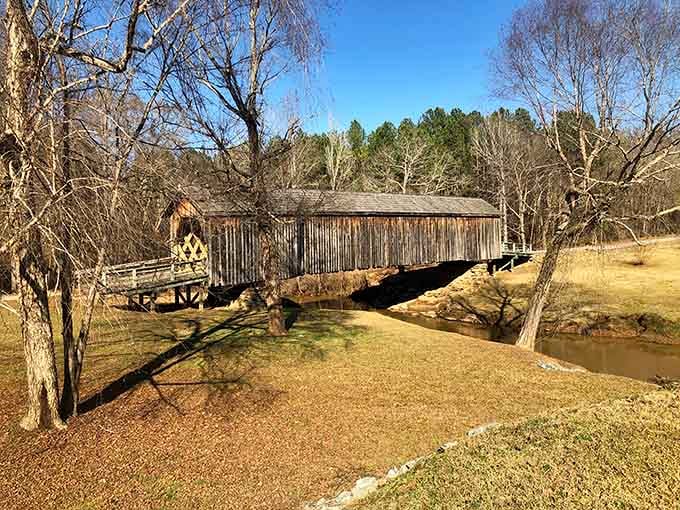 Winter's bare branches reveal this bridge's elegant bones, standing proud like Clint Eastwood in an old Western but friendlier.
