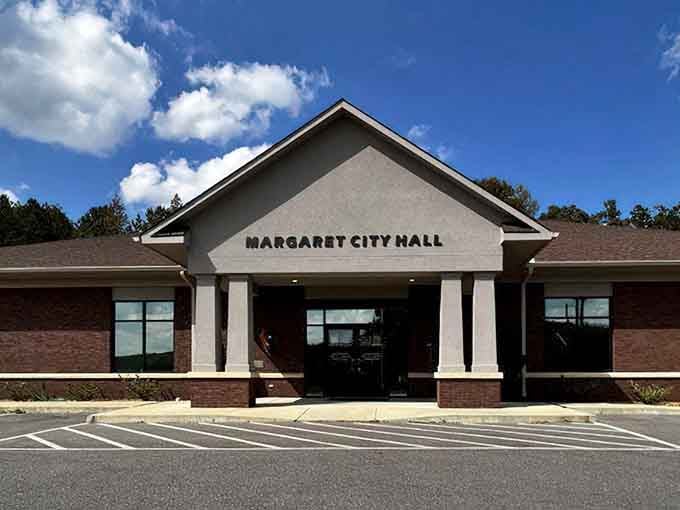 Margaret City Hall looks freshly pressed and ready for action, standing proud beneath a postcard-perfect Alabama sky.