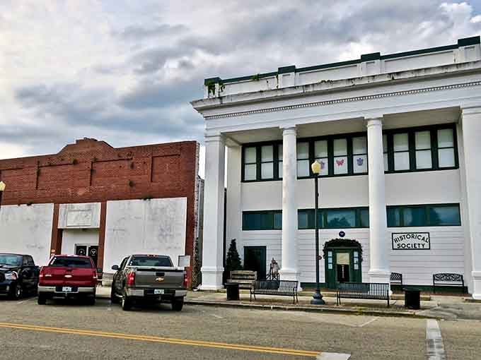 Those white columns standing tall against stormy skies make Perry's Historical Society look like it belongs in a movie.