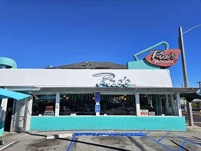 Rae's clean turquoise facade and cursive signage on Pico Boulevard is the kind of understated cool that never goes out of style.