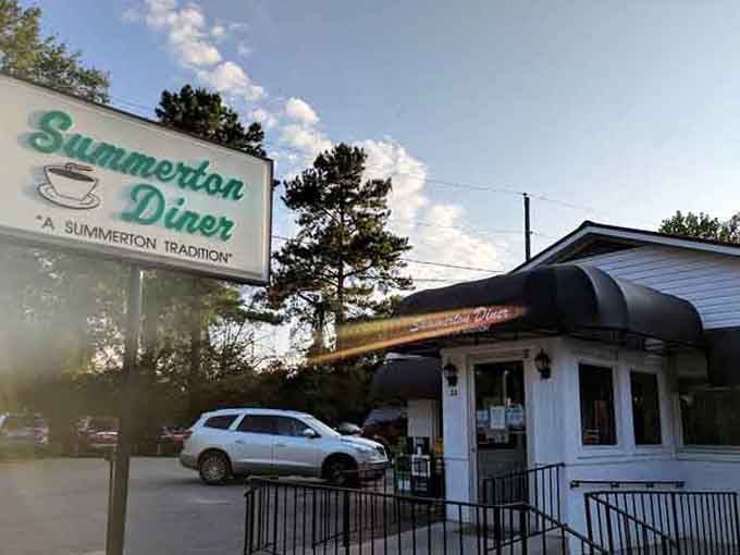 Golden hour light hits the Summerton Diner sign just right, like the universe itself is pointing you toward supper.