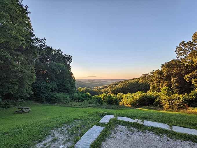 Golden hour at Brown County's overlook feels like the whole forest decided to stay up past bedtime.