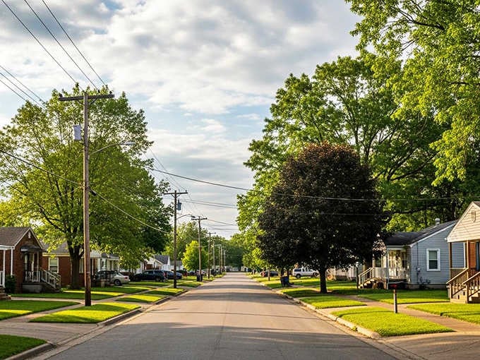 Kennett's tree-lined residential streets glow with golden afternoon light, the kind of neighborhood where front porches were built for actual sitting, not just decoration.