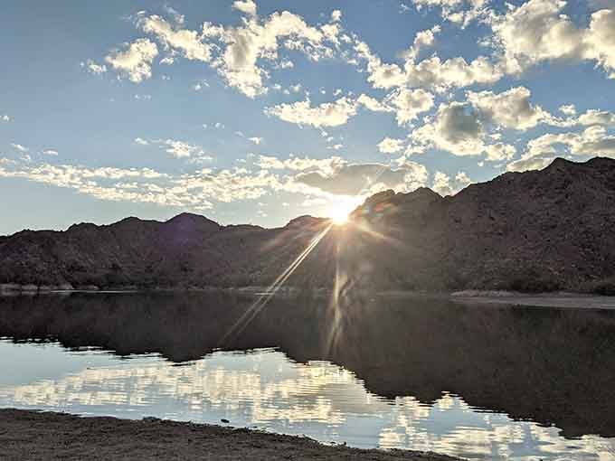 When the sun dips behind the mountains at Lake Mohave, the whole sky becomes a painting.