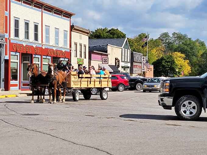 Horse-drawn wagon rides down main street? Now that's how you slow down and savor the moment.