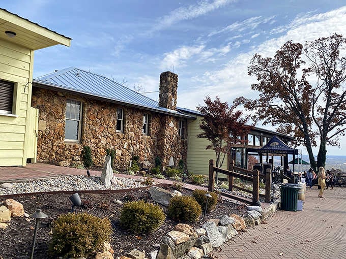 That rugged stone chimney and hilltop perch at Montelle make every sip feel genuinely earned.