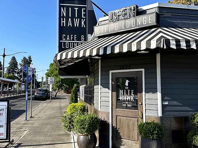 Bathed in golden morning light, the Nite Hawk's corner perch on North Interstate Avenue looks like the coolest neighborhood hangout in Portland.