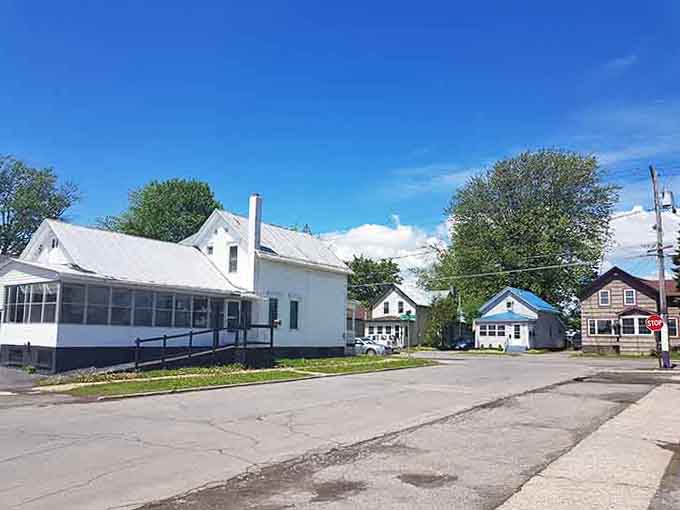 Bright blue skies over Ogdensburg make even the quietest corner intersection look like a postcard worth keeping forever.