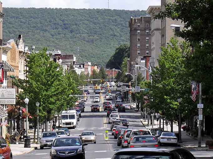 Tree-lined and alive with traffic, Pottsville's main street hums with the quiet confidence of a town that knows itself.