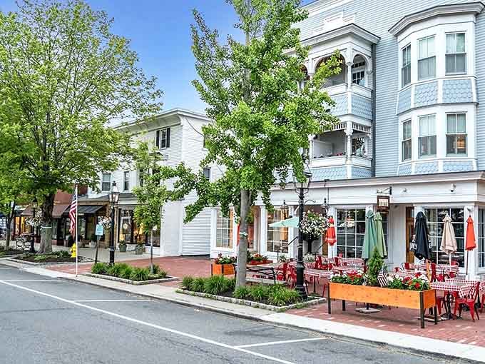 Red-checked tablecloths and hanging flower baskets spill onto the sidewalk, turning Ridgefield's streetscape into an open invitation you simply can't refuse.