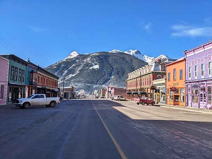 Silverton's wide main street invites you to stroll back through time on a crisp mountain morning.