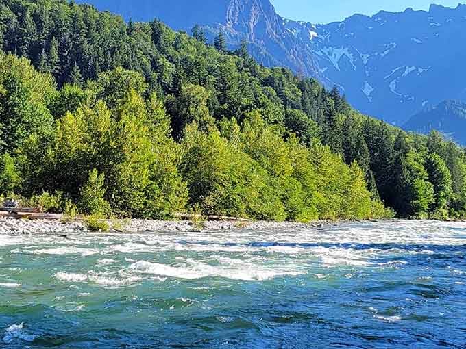 Those jagged mountain silhouettes and rushing currents prove that some rivers know how to make an entrance.