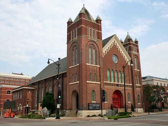 Twin towers of red brick stand as proud reminders that faith and community built these towns to last.
