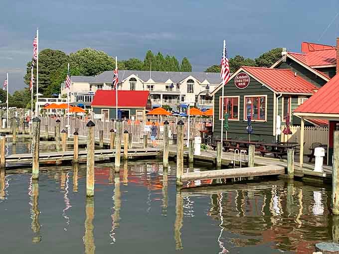 Orange umbrellas, flags snapping in the breeze, and a waterfront crab house practically calling your name — St. Michaels doesn't play around.