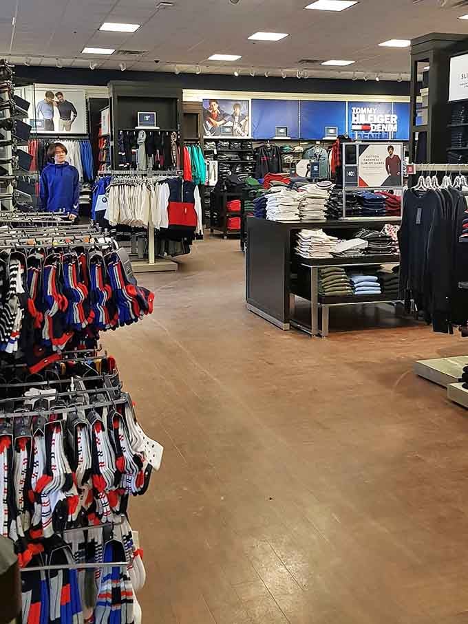 Tommy Hilfiger's classic American style awaits inside, where patriotic fashion meets practical pricing in perfect harmony.