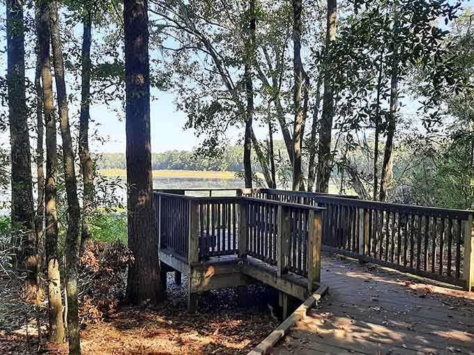 This wooden overlook offers a lake view so peaceful it could convince even the busiest person to slow down.