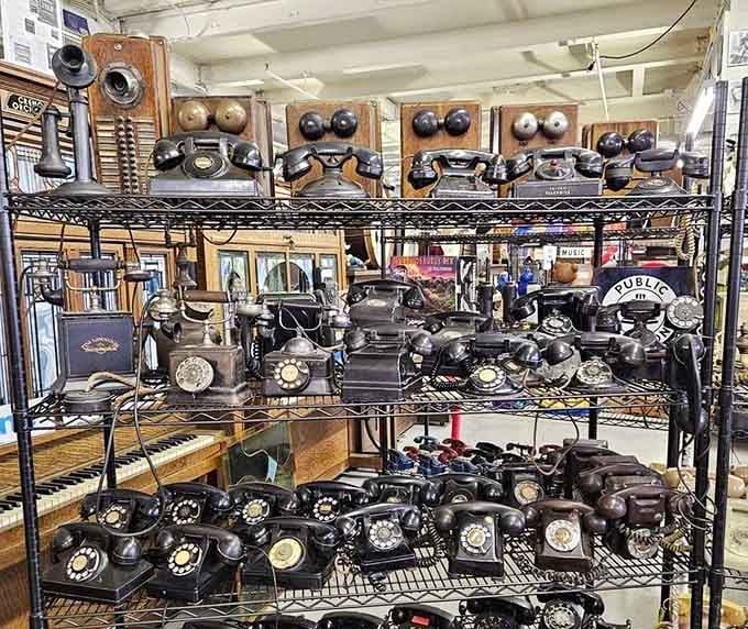 Rows of rotary phones that once connected families, businesses, and probably a few dramatic soap opera moments.