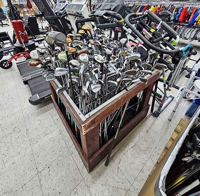 A whole crate of golf clubs just waiting for their next round. Your back nine just got a lot more affordable.