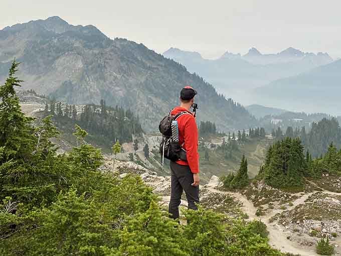 One hiker, infinite views, and a camera that's about to work overtime. This is living well.