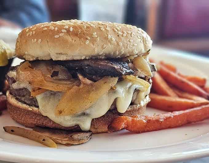 Caramelized onions, melted Swiss, and a burger that makes you forget every salad you've ever eaten.
