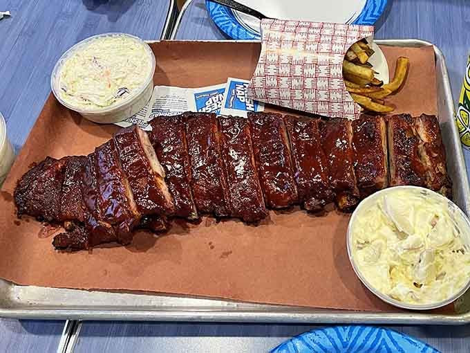 A full slab of St. Louis Ribs so glossy and gorgeous, it deserves its own portrait.
