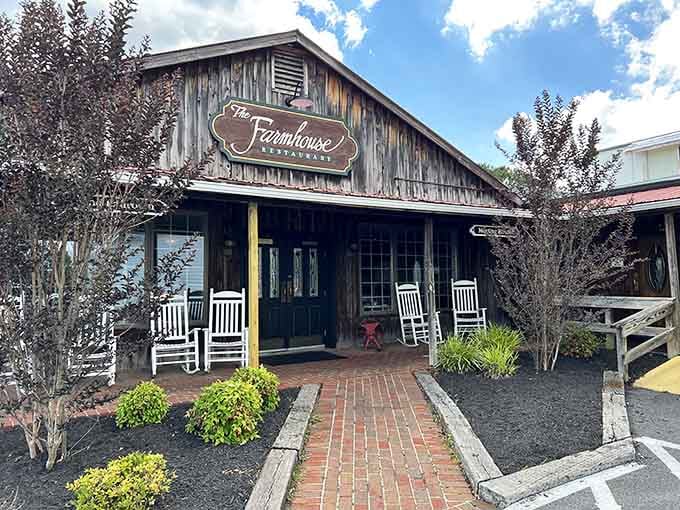 The Farmhouse Restaurant's rocking chairs and weathered wood say one thing clearly: slow down and stay awhile.