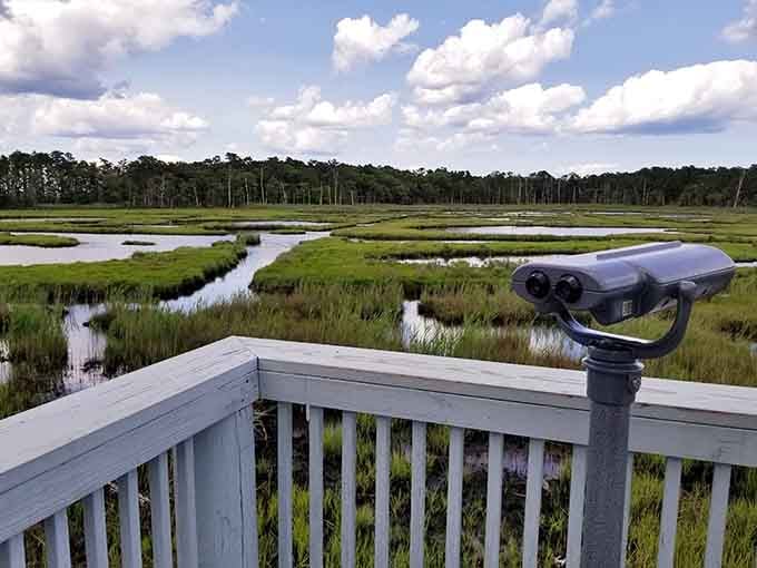Someone thoughtfully installed binoculars so you can confirm that yes, this really is still New Jersey and not Maine.