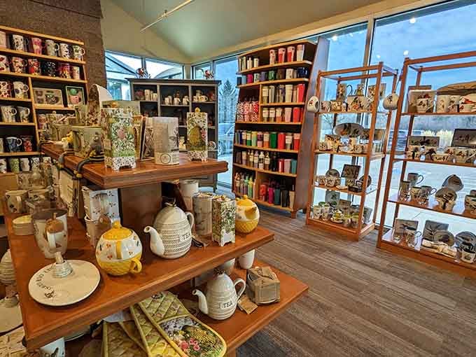Rows of colorful teas and charming teapots fill the shop shelves, a paradise for anyone who takes their cup seriously.