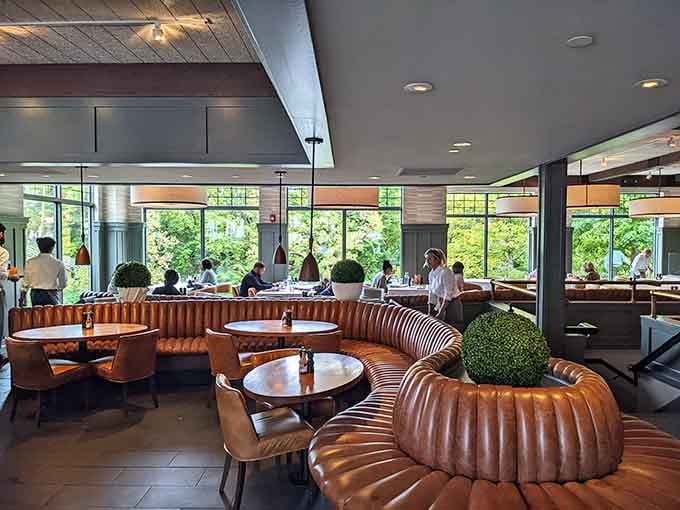 The curved leather booths at 17 River Grille say, "Sit down, relax, you're not going anywhere soon."