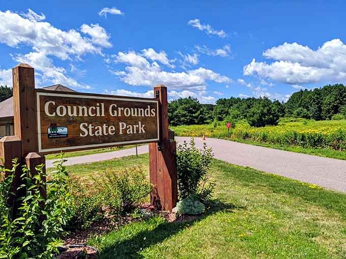 The welcome sign that marks the beginning of your escape from reality and into pure Wisconsin wilderness.