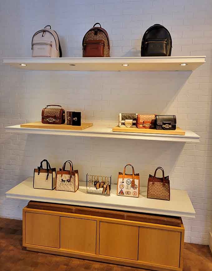Sleek leather bags lined up like old friends waiting to be chosen, Coach does not disappoint on the Plaza.