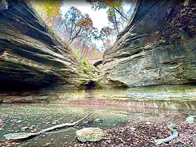 The canyon basin sits so still and clear, you'd swear someone installed a mirror at the bottom.