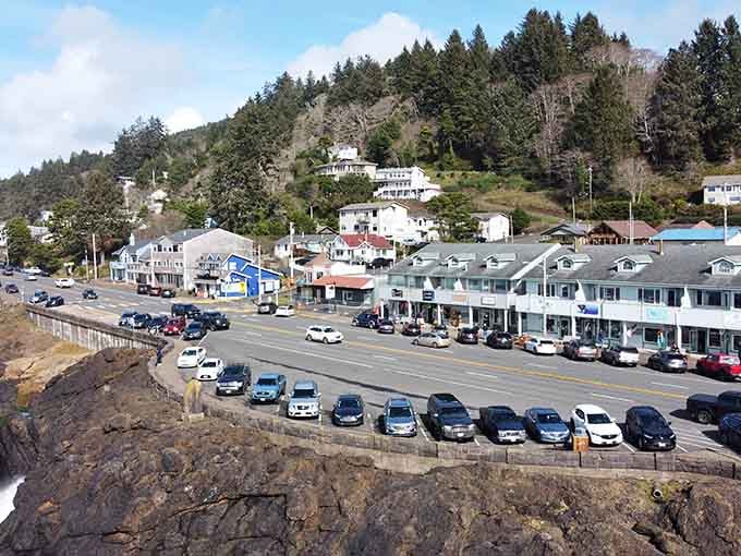 Downtown Depoe Bay sits right where the highway meets the ocean, and honestly, neither one is complaining.