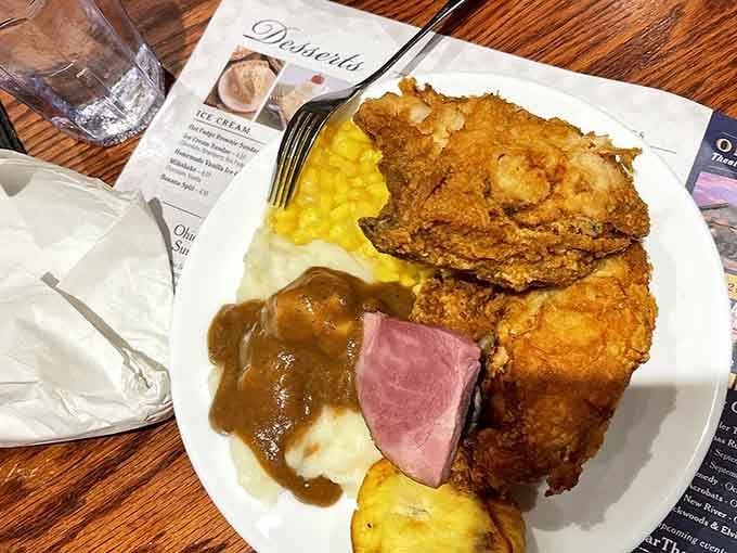 Golden fried chicken and gravy-smothered potatoes that would make your grandmother nod in approval.