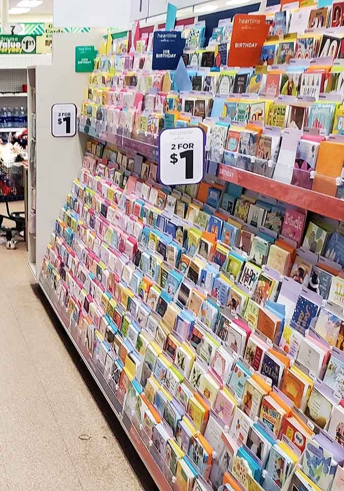 Two greeting cards for a dollar. Your mom deserves a card, and your wallet deserves a break. Everyone wins here.